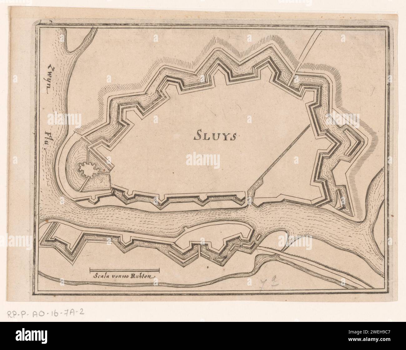 Vesting map of Sluis, Caspar Merian, after Johann Merck, 1654 - c. 1700 print Vesting map of ...