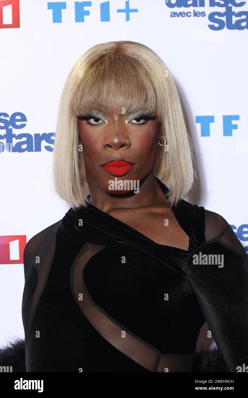 Paris, France. 25th Jan, 2024. Drag-queen Keiona attends the Danse Avec ...