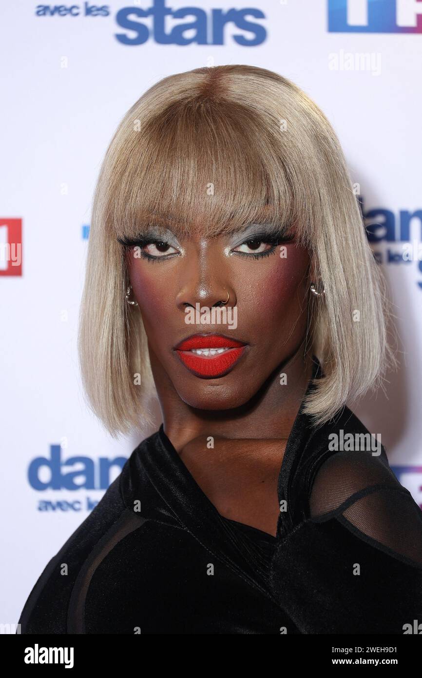 Paris, France. 25th Jan, 2024. Drag-queen Keiona attends the Danse Avec ...