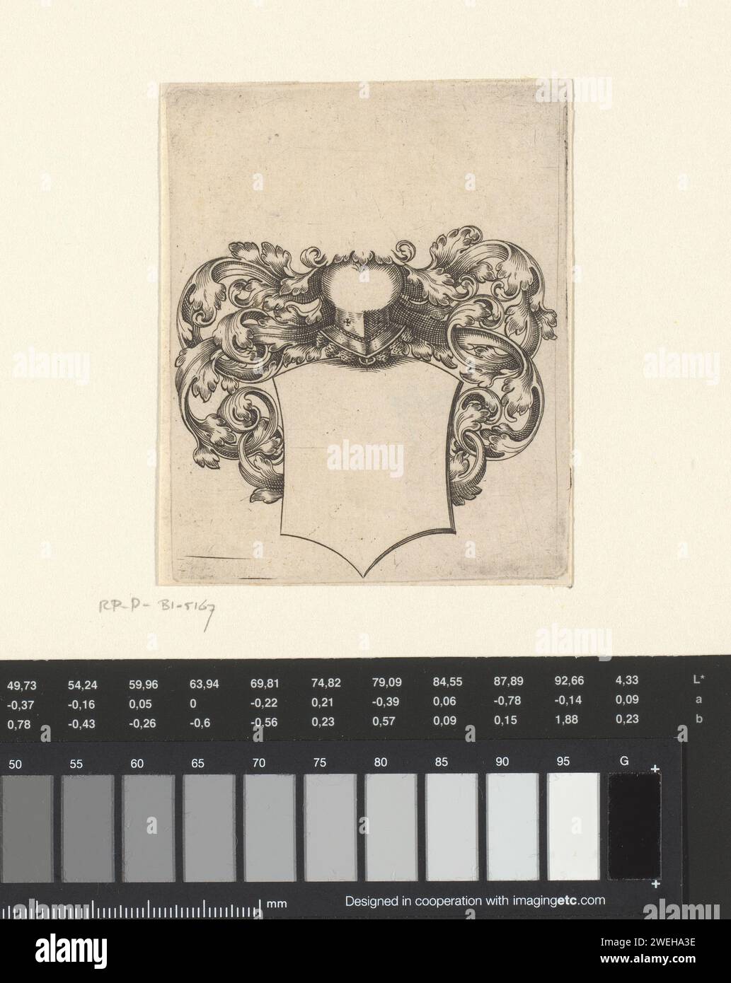 Weapon template with helmet and leaf vines, shield is at a point, 1596 ...