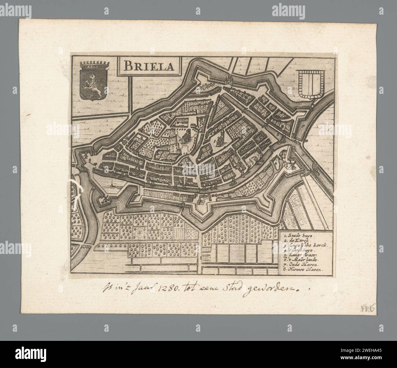 Map of Brielle, Anonymous, 1660 print At the top right of the city coat ...