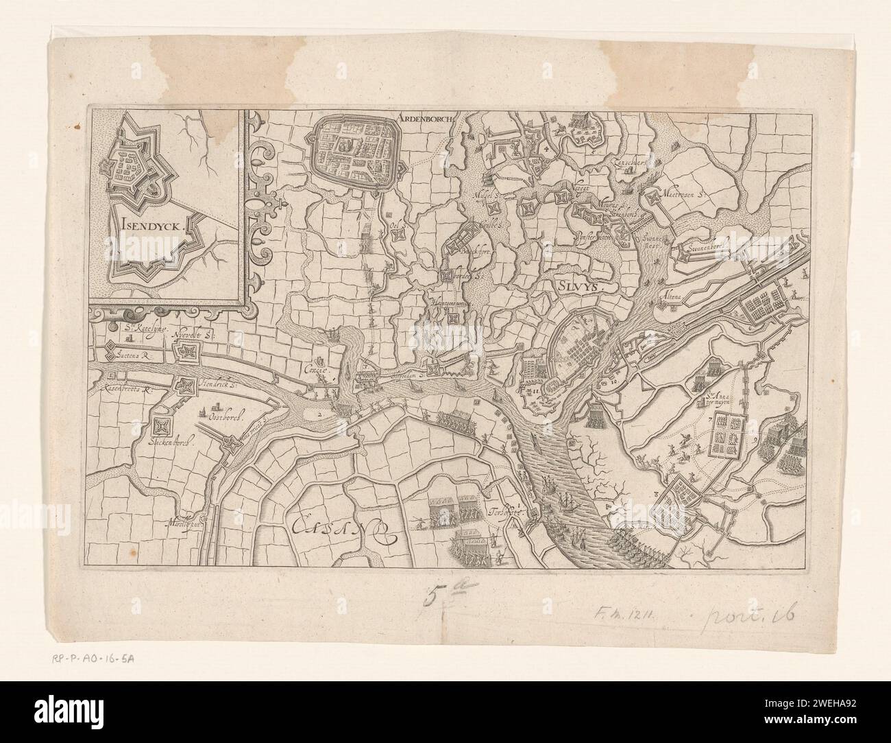 Map of Sluis, besieged by Maurits, 1604, Bartholomeus Willemsz. Dolendo ...