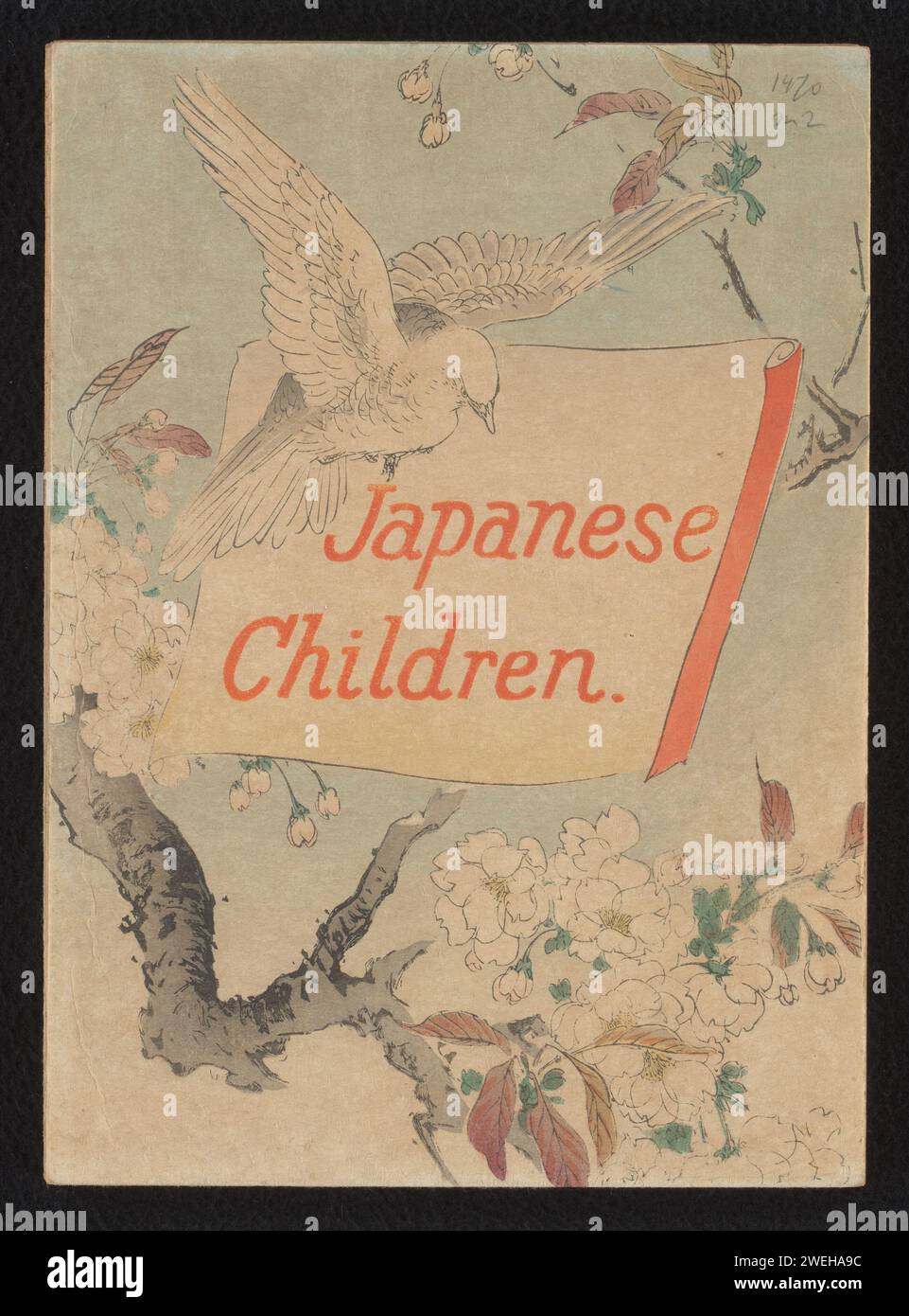 Japanese children, 1895 book Booklet with white cherry blossom and a ...