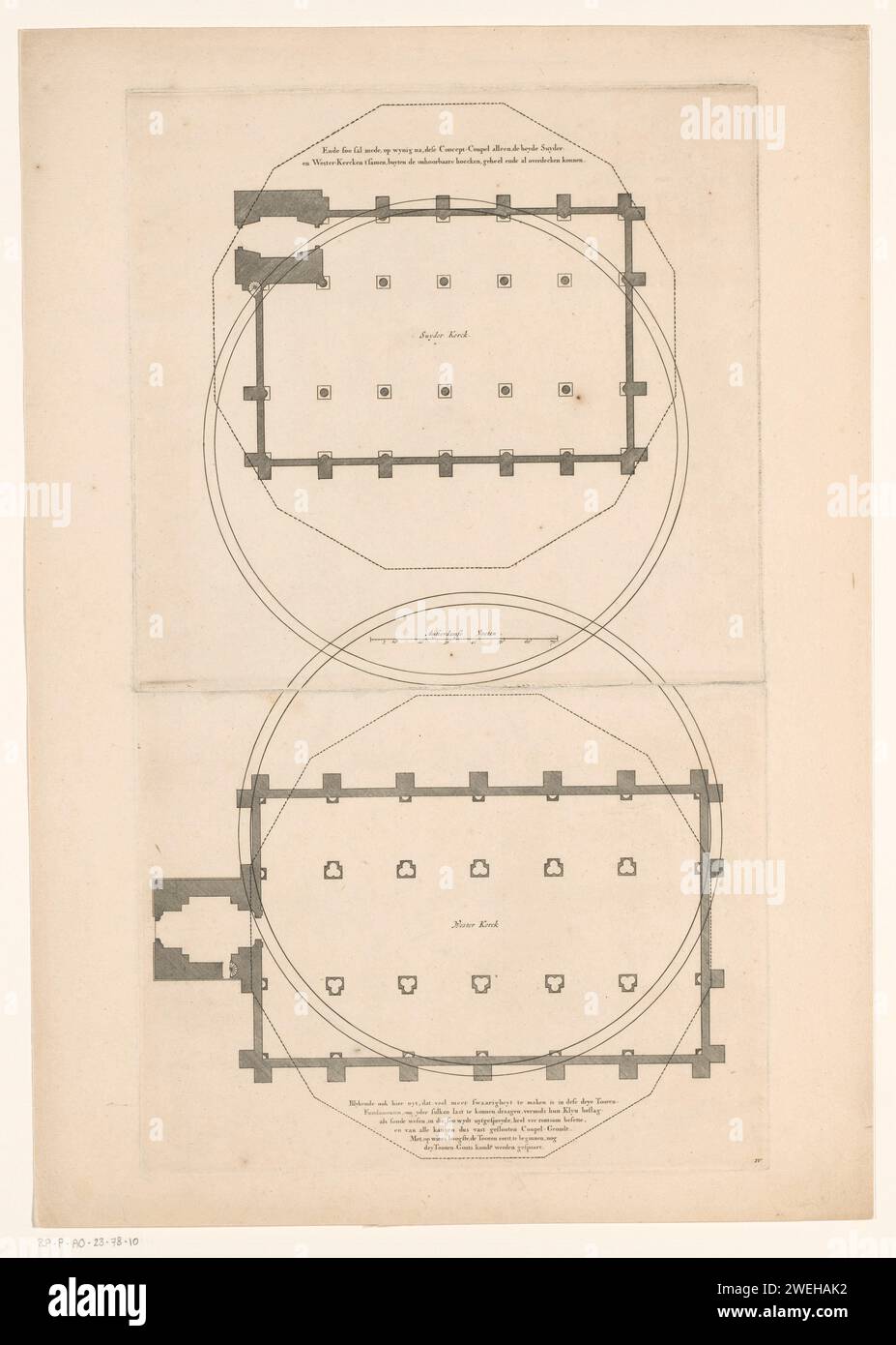 Plans of the Zuider- and Westerkerk with circumference of the design ...