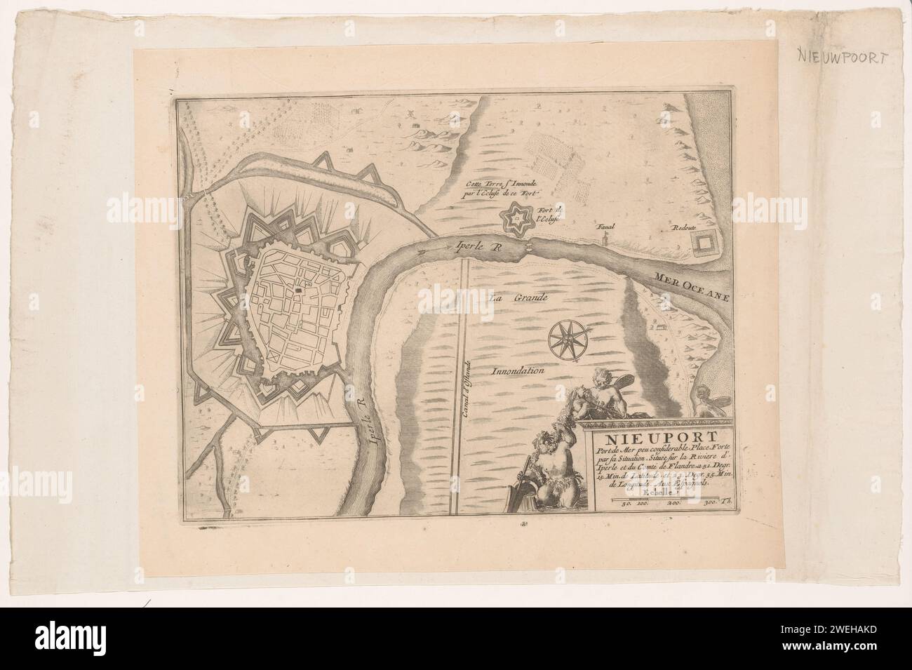 Vesting map of Nieuwpoort, Anonymous, 1697 print paper etching fortified city Nieuwpoort ...