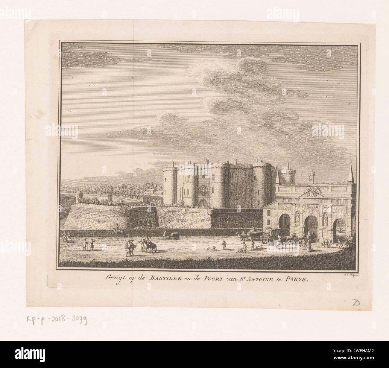 View of the Bastille and the Porte Saint -Antoine in Paris, Jan Caspar ...