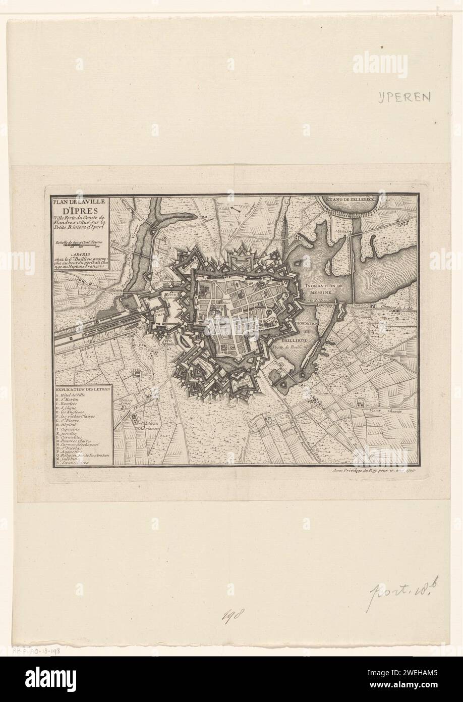 Fortress map of Ypres, Anonymous, 1709 print PLACE PLANY OF YPER. At ...
