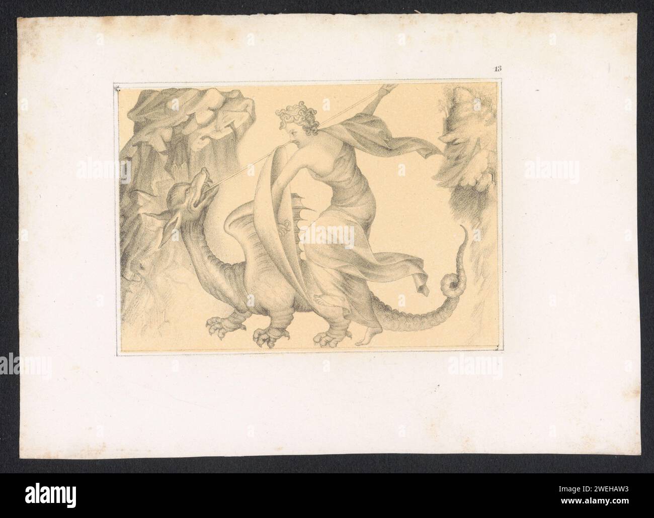 Fight between Dragon and Woman, Karl Palzow, After Jacques Daliwe, 1830 ...