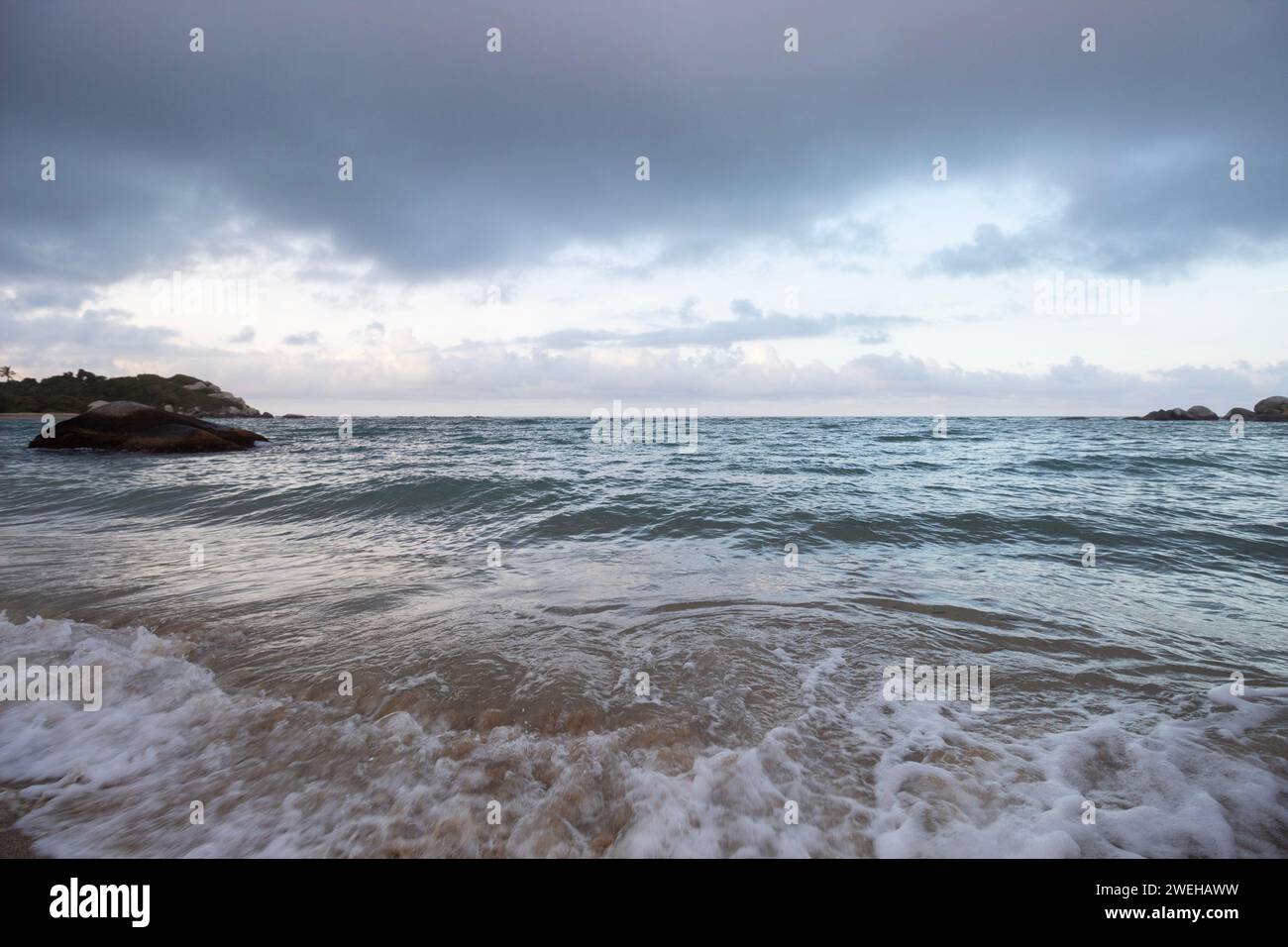 Beautiful blue sunset scene of colombian caribbean beach located into ...