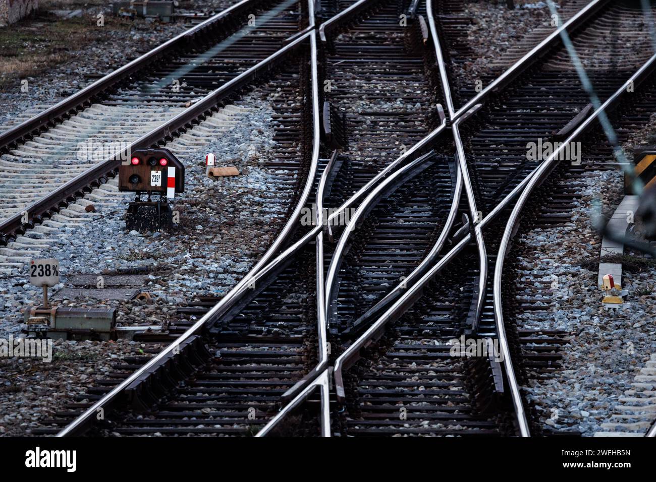 Munich, Germany. 25th Jan, 2024. A switch and a signal set to red can ...