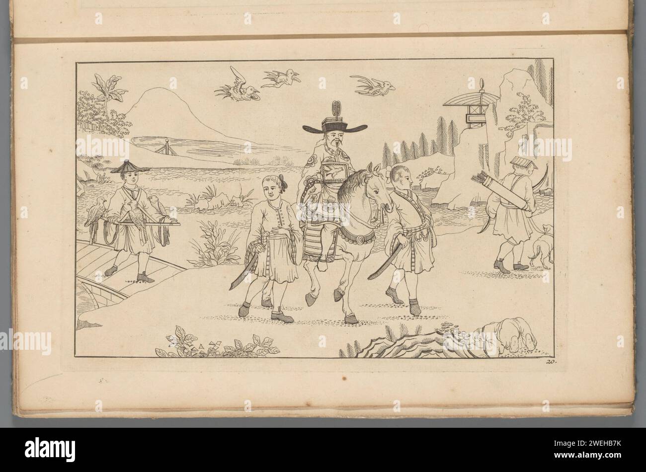 Chinese Lord on horseback on Vogeljacht, 1727 - 1775 print Landscape ...
