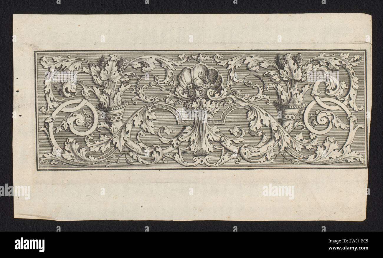 Braid work with vases and shell, 1705 - 1710 print Braid work with leaf ...