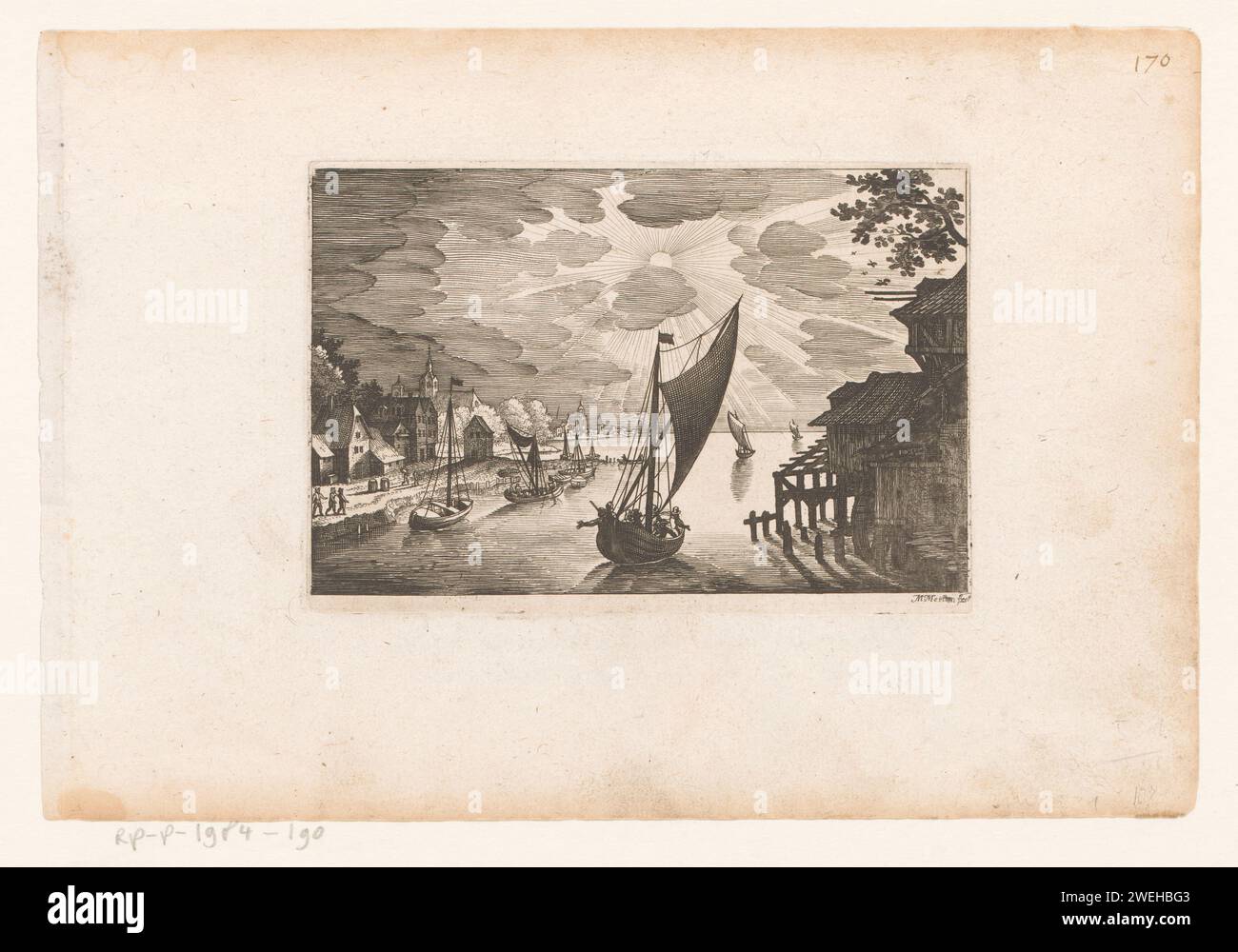 Seaport with setting sun, Matthäus Merian (I), after Hans Bol, after ...