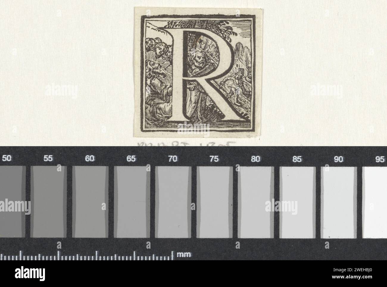 Letter R in a frame with a Biblical performance, Anonymous, 1600 - 1699 ...