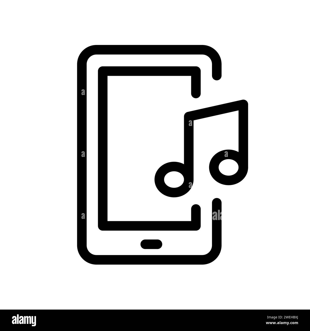 Vector black line icon music sign with phone isolated on white ...