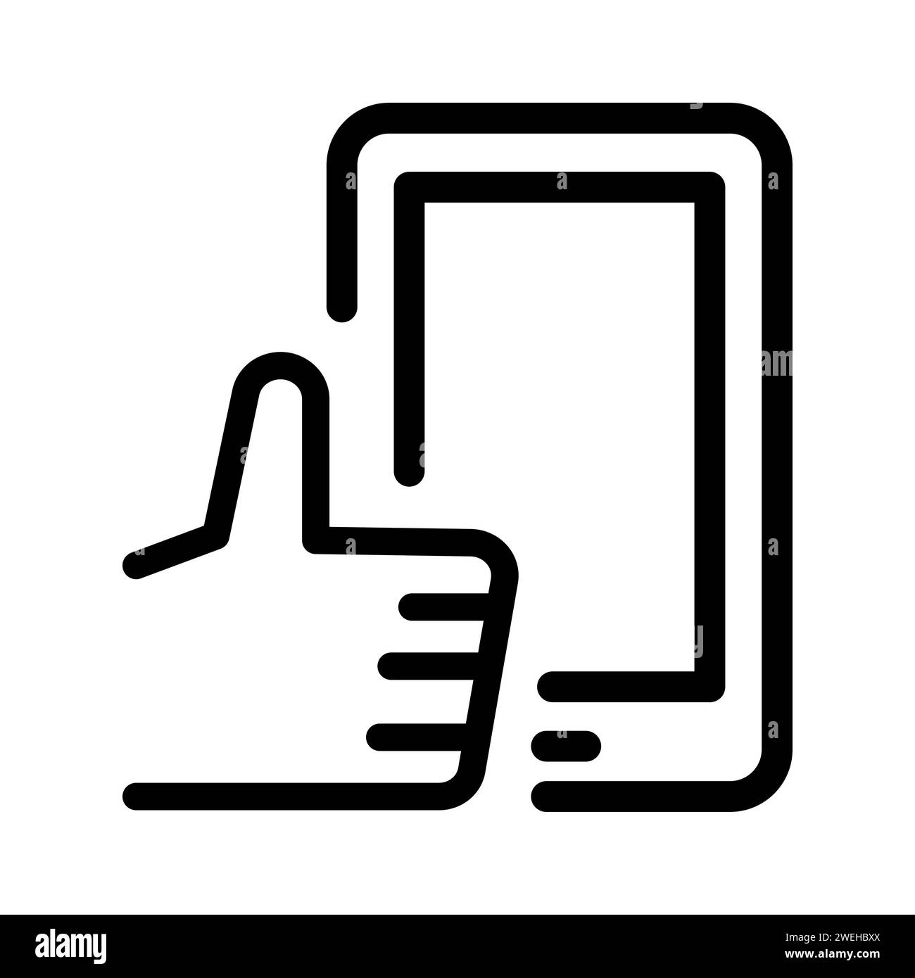 Vector black line icon thumbs up phone approval isolated on white ...
