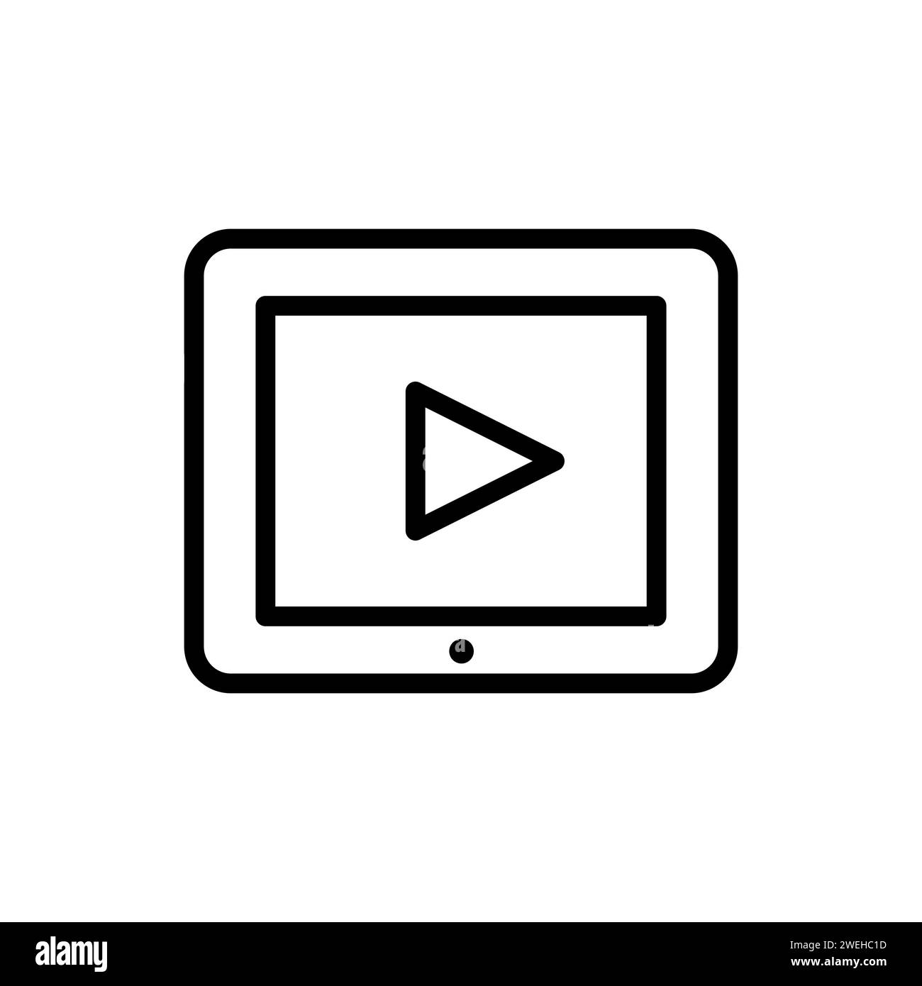 Vector black line icon play video on device isolated on white ...