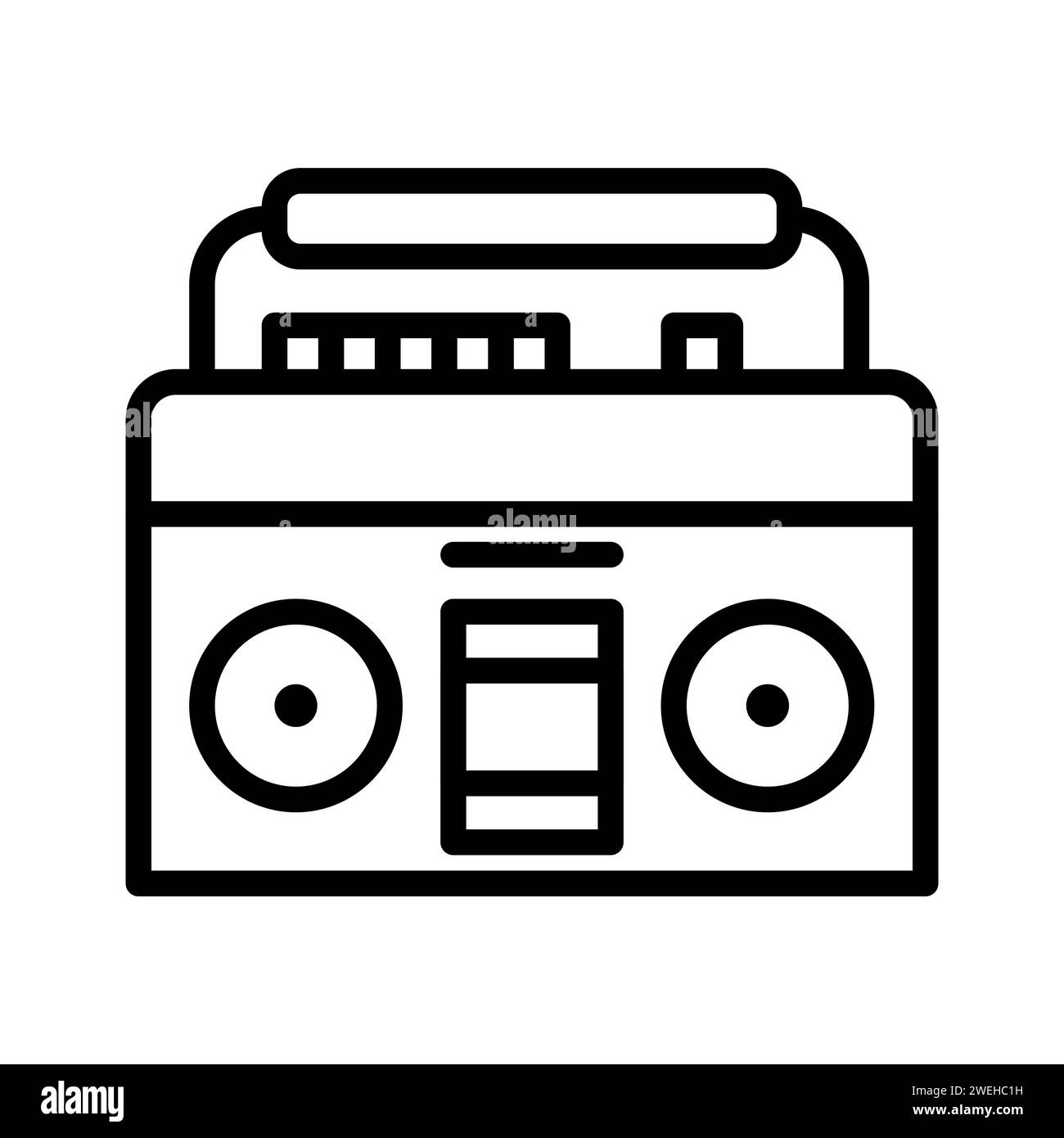 Vector black line icon old tape recorder isolated on white background ...