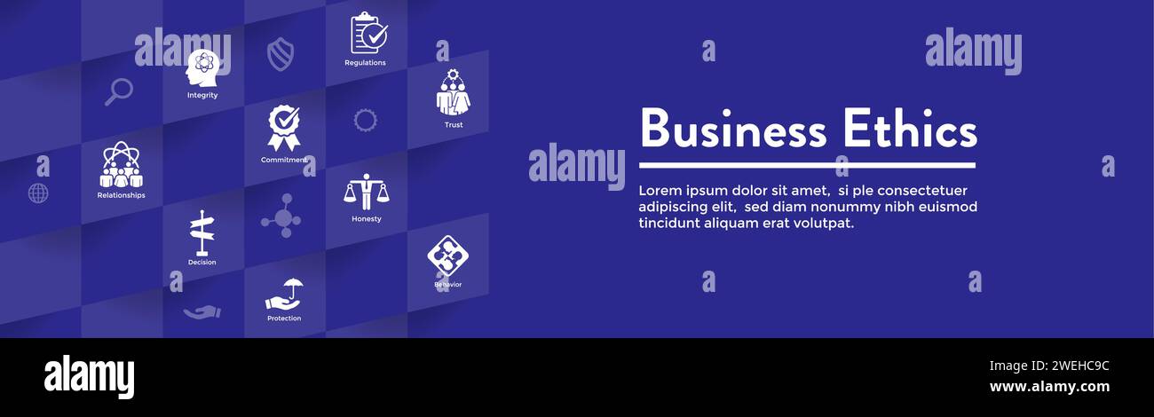 Business Ethics Web Banner with Icon Set showing Honesty, Integrity ...