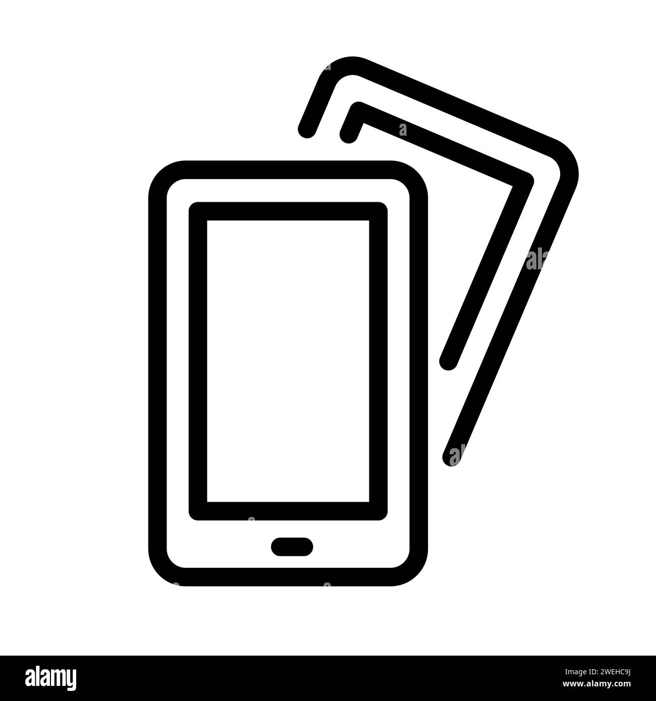 Vector black line icon several smartphones isolated on white background ...