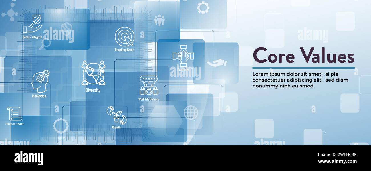 Core Values icon set and web header banner showing icons with core values Stock Vector Image ...
