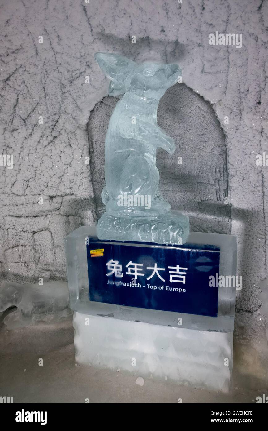 Ice palace sculpture of a rabbit at the Top of Europe on Jungfraujoch ...