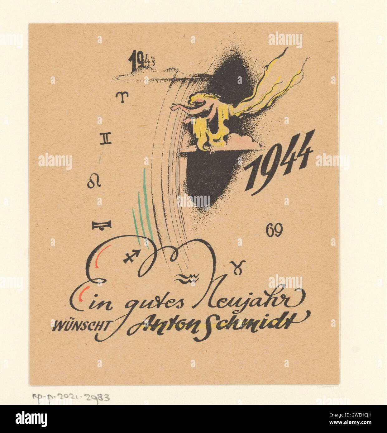 New Year's wish for 1944 from Anton Schmidt, Unknown, 1943 print A ...
