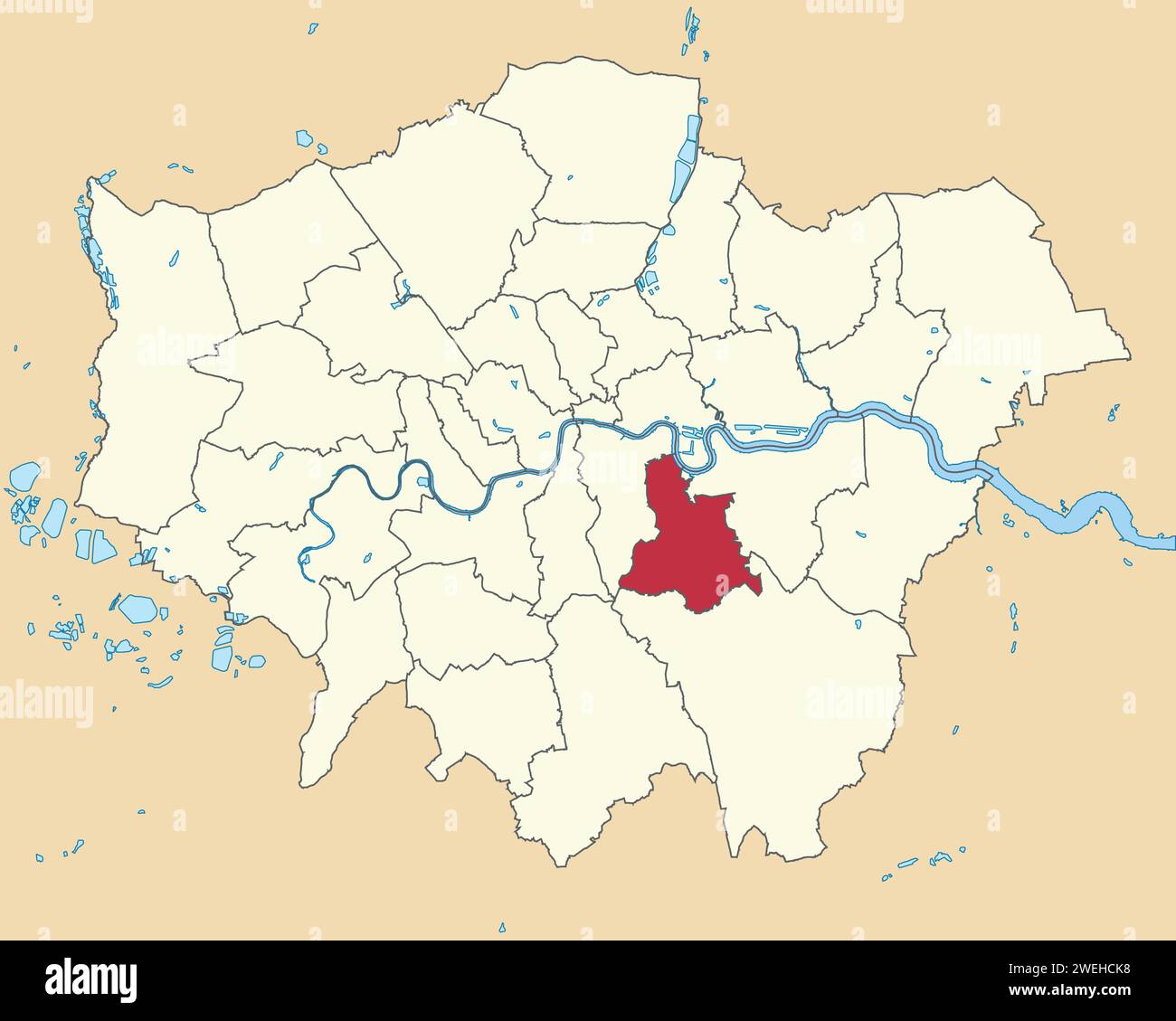 Red location map of the BOROUGH OF LEWISHAM, LONDON Stock Vector Image ...