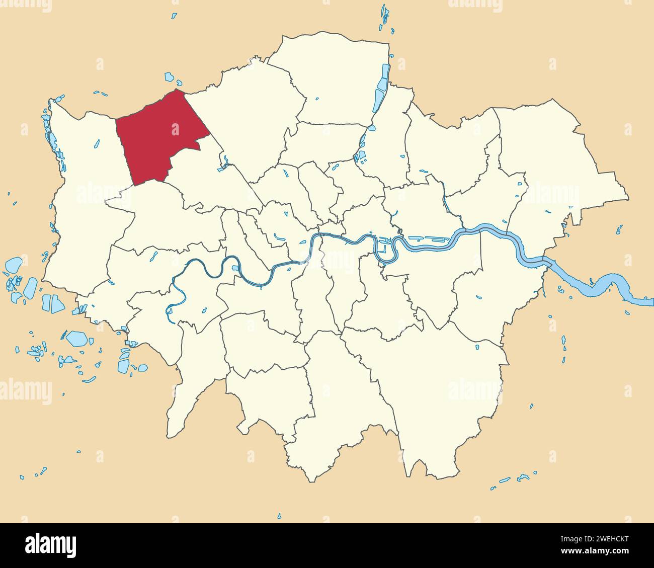 Red location map of the BOROUGH OF HARROW, LONDON Stock Vector Image ...