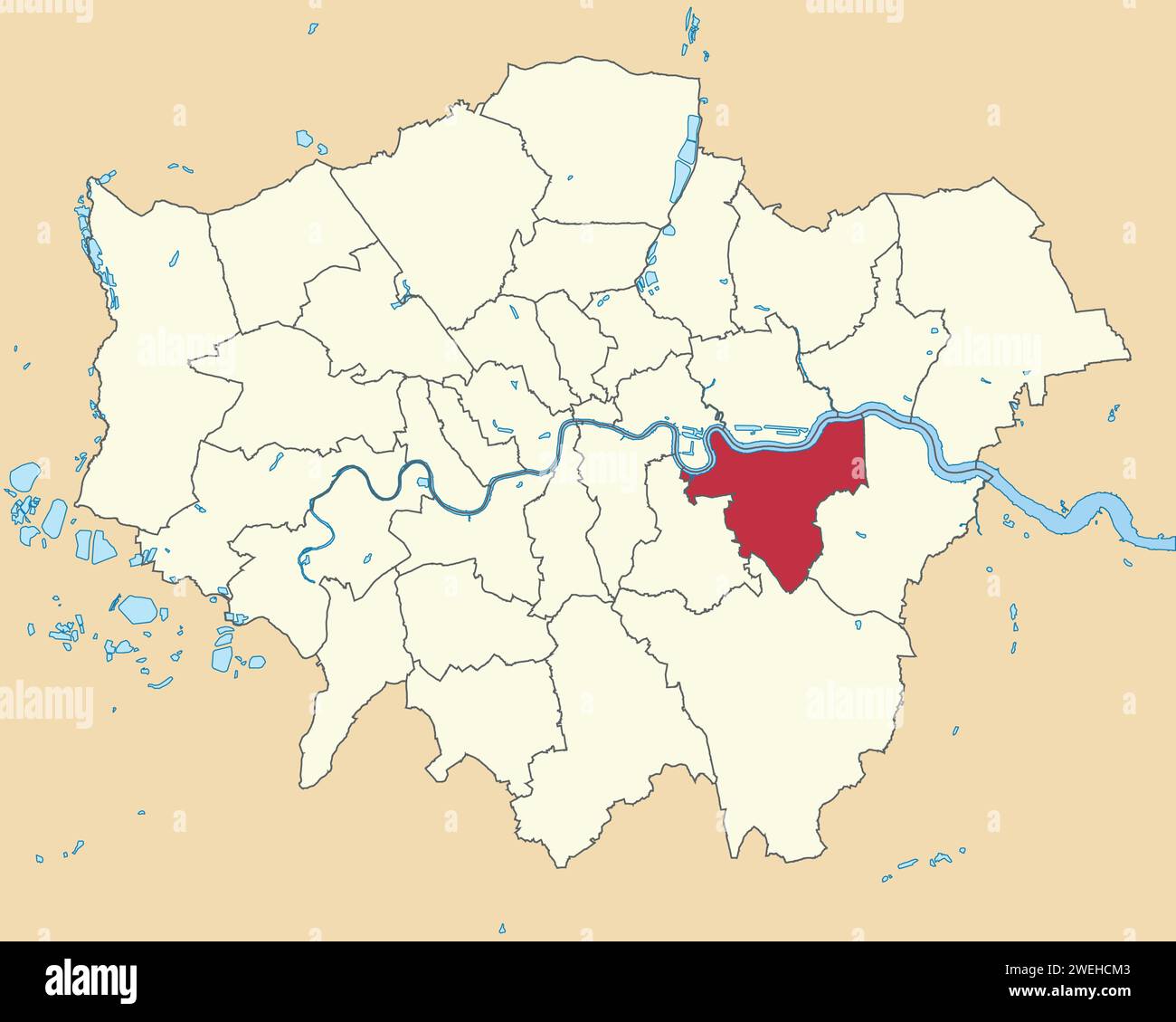 Red location map of the ROYAL BOROUGH OF GREENWICH, LONDON Stock Vector ...