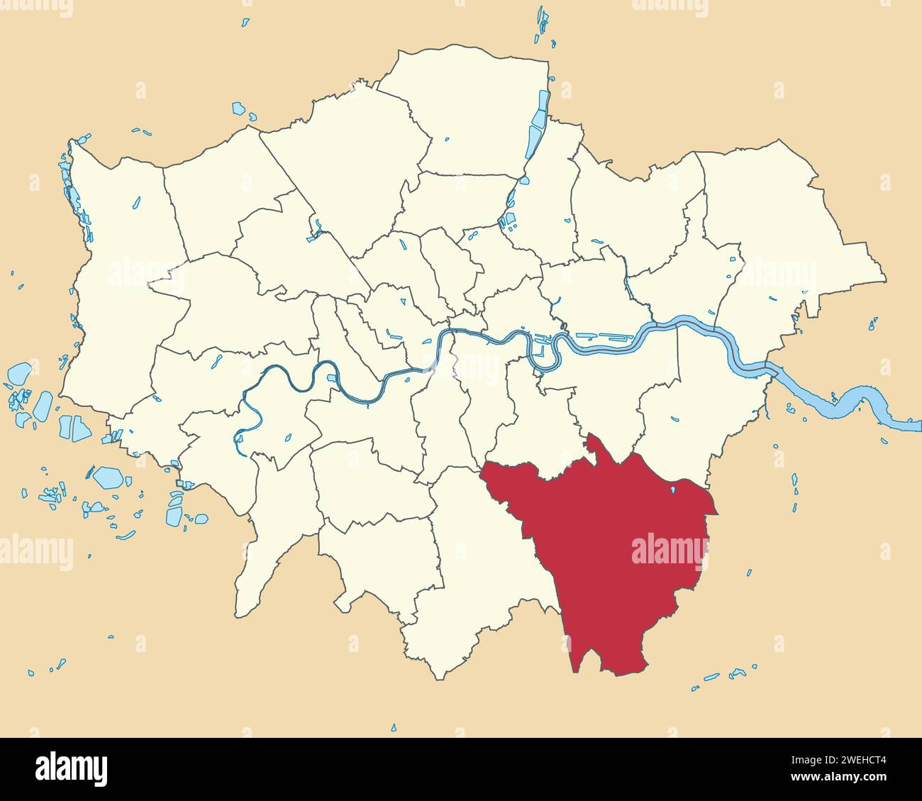 Red location map of the BOROUGH OF BROMLEY, LONDON Stock Vector Image ...