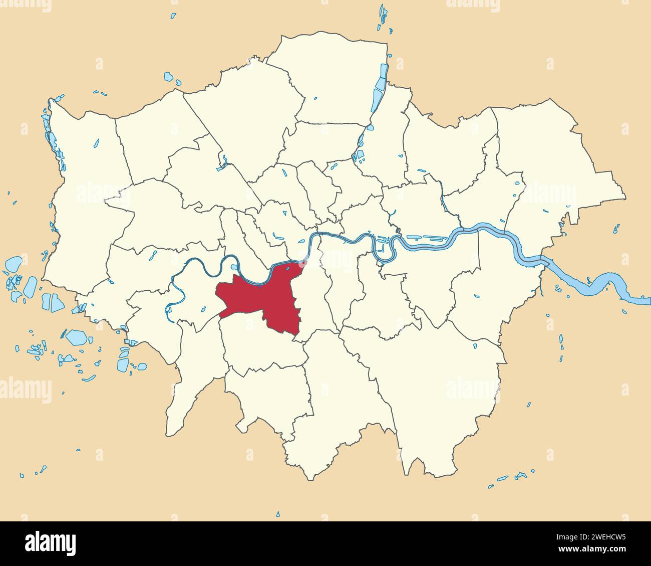 Red location map of the BOROUGH OF WANDSWORTH, LONDON Stock Vector ...
