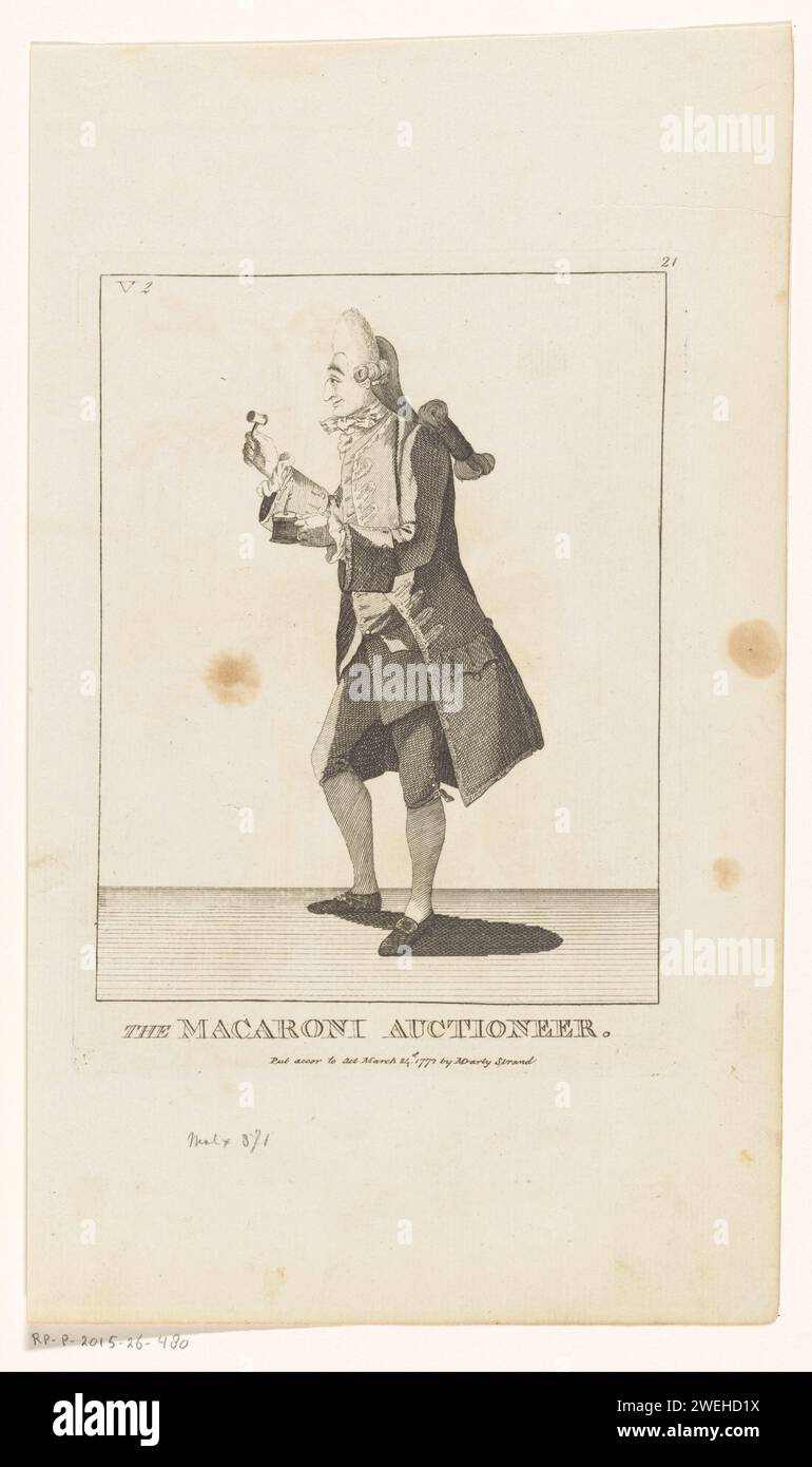 Macaroni auctioneer, 1772 print A macaroni in a long coat and its hair ...