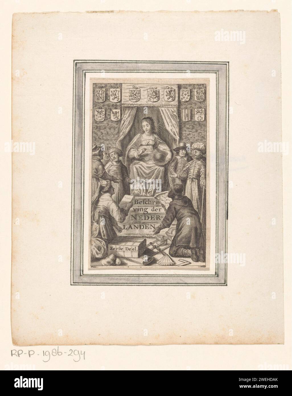 Allegorical figure on Throne, Anonymous, 1662 print A woman with globe ...