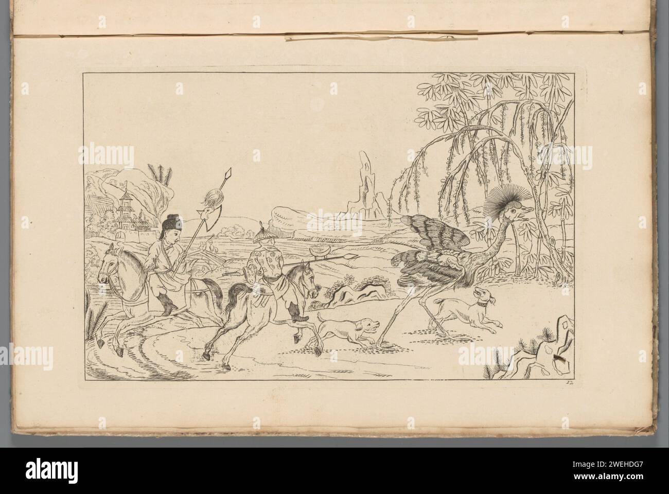 Landscape with ostrich hunt, 1727 - 1775 print Chinese landscape with ...