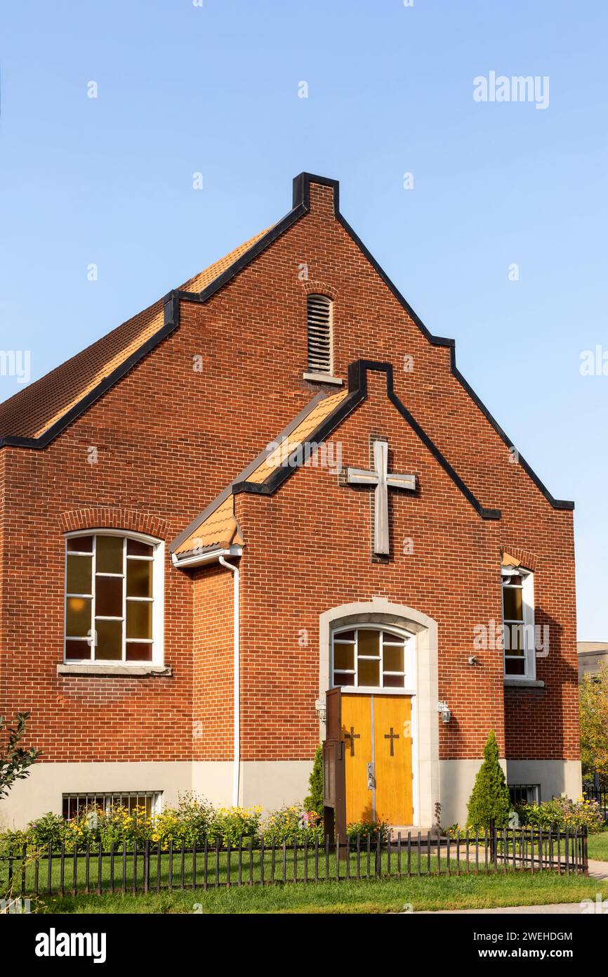 Christian church building exterior, cross sign on facade wall Stock ...