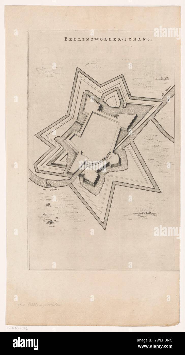 Vesting map of Oudeschans, Anonymous, 1652 print Left half of a print ...
