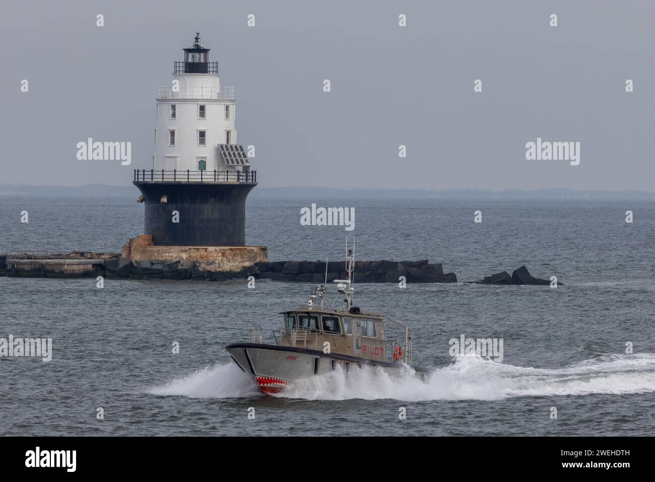 Harbor of Refuge Light and boat, Lewes, Delaware Stock Photo - Alamy
