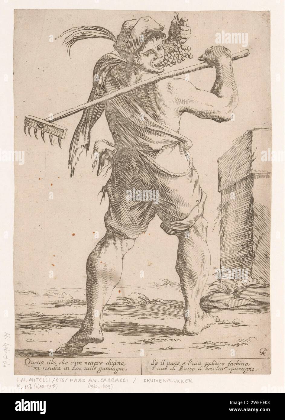 Grape picker, 1660 print A workman, walking to the right, with a rake ...