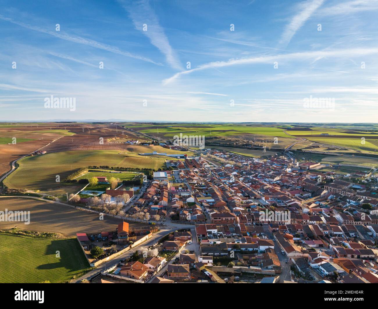 Aerial view of the Spanish town of Rueda in Valladolid, with its famous ...