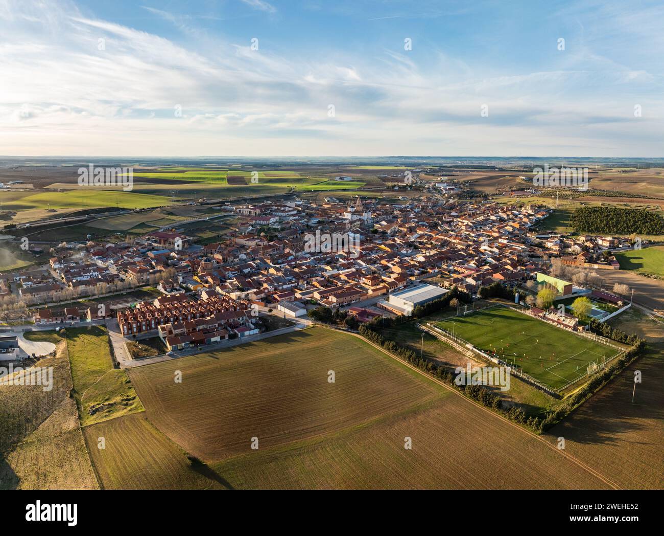 Aerial view of the Spanish town of Rueda in Valladolid, with its famous ...