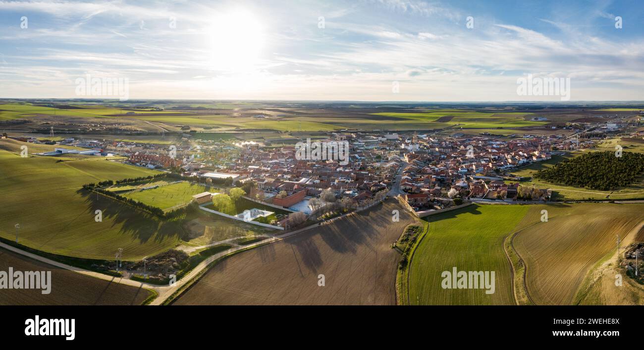Aerial view of the Spanish town of Rueda in Valladolid, with its famous ...