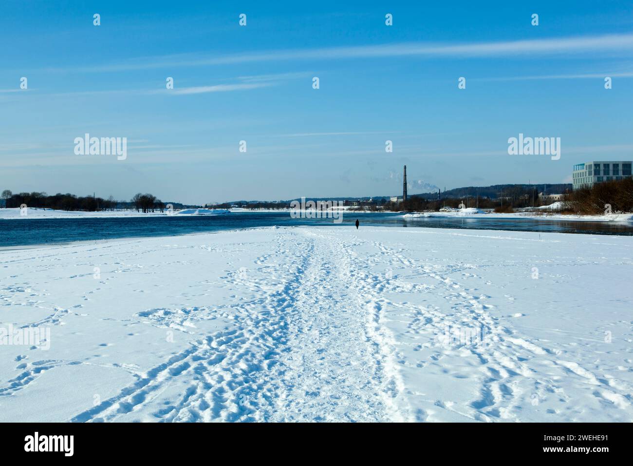 The Winter view of the confluence of Neman and Neris Rivers in Kaunas ...
