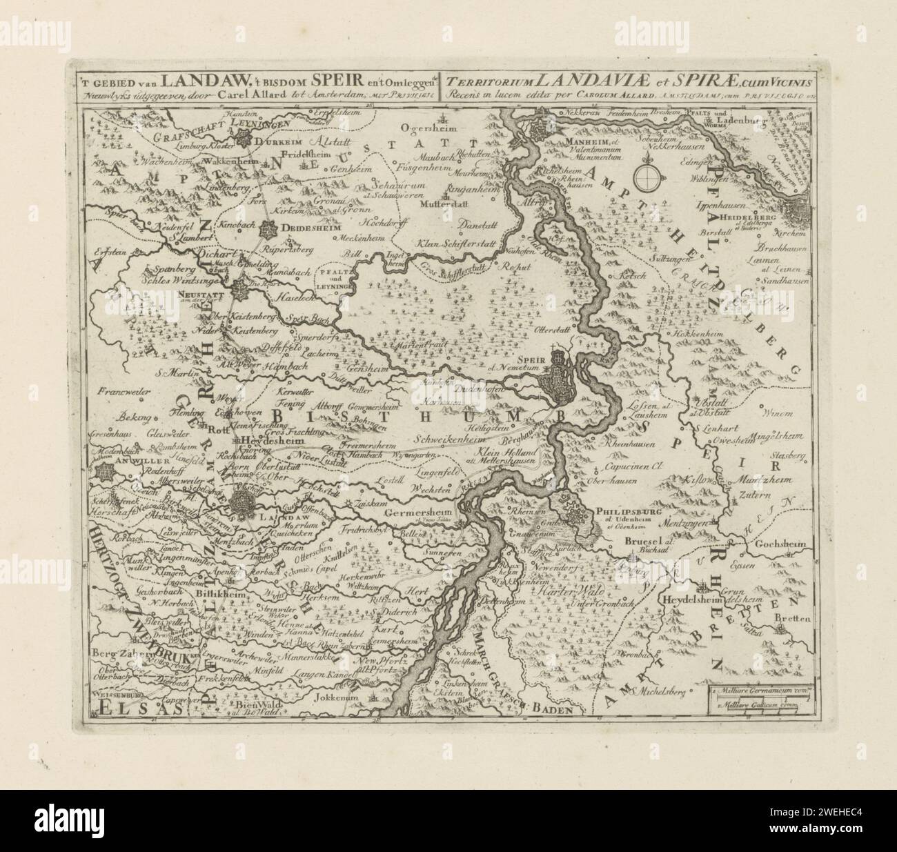Map of the region between Mannheim and Landau, 1701 - 1733 print Map of ...