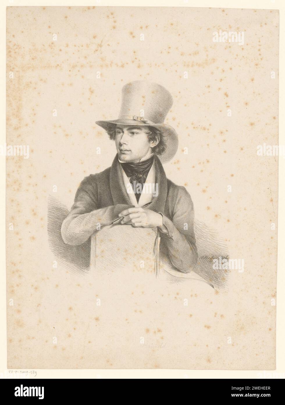 Portrait of an artist with top hat Karl Franz Emanuel Haunold, 1825 ...
