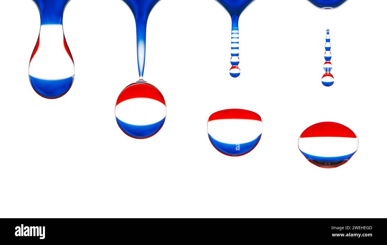 macro shot of a drop of water dripping, the national flag of the ...