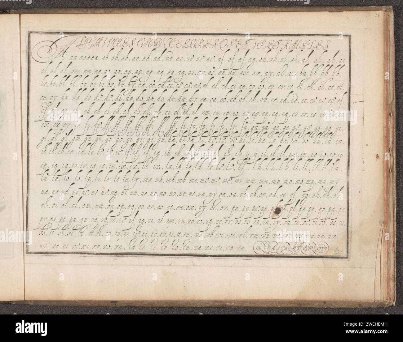 Write example with letter combinations from Aa to Zo, Zu, 1608 print ...