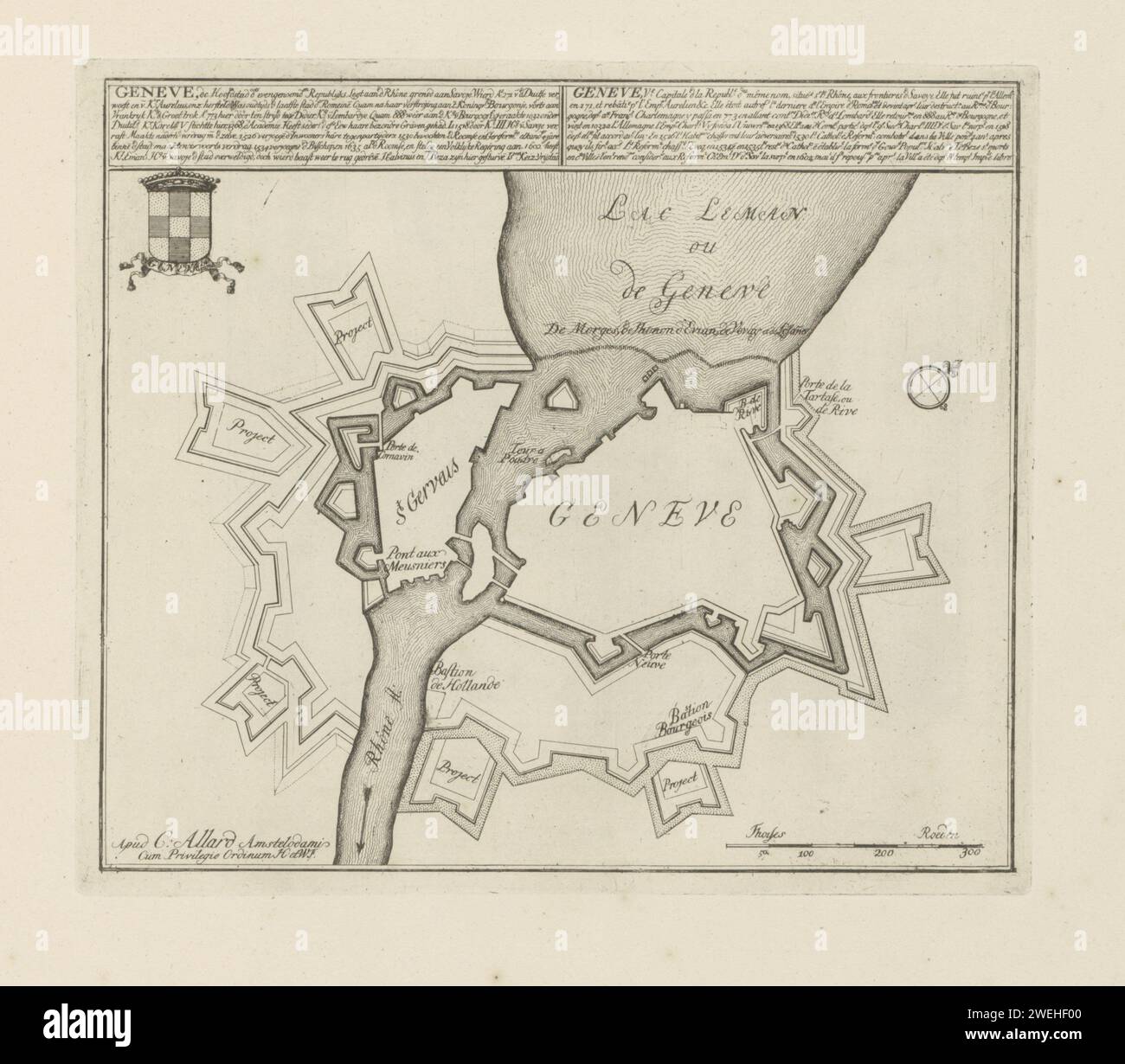 Map of Geneva, 1701 - 1733 print Map of the fortifications around the ...