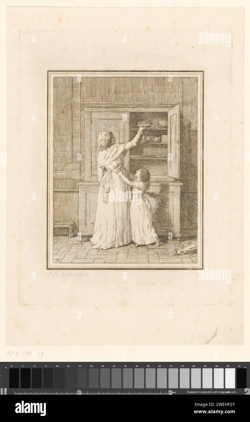 Lady standing at Kast, Friedrich Rehberg, 1793 print paper etching ...