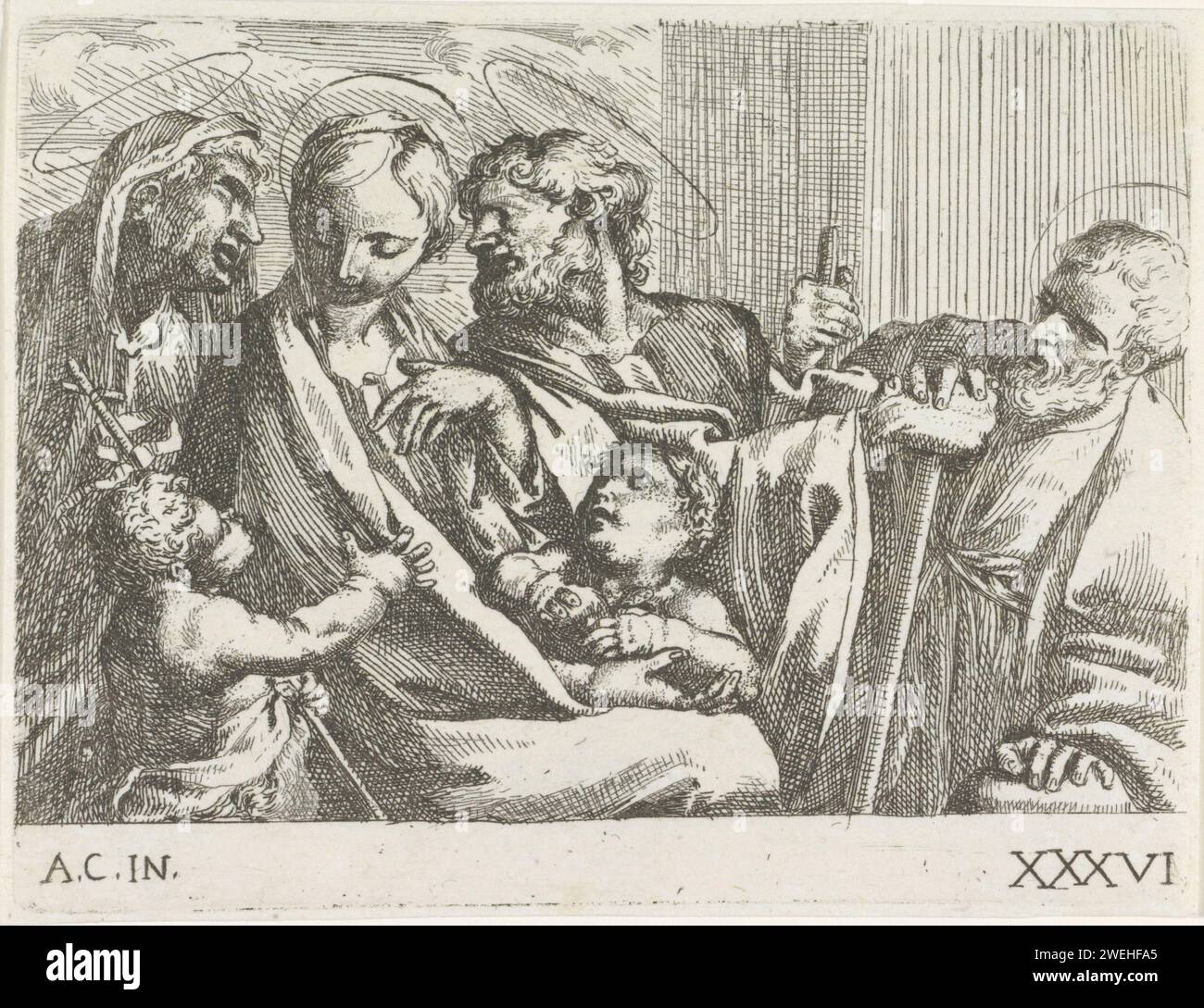 De Heilige Familie Met Johannes de doper, Anna En Joachim, Marcantonio ...